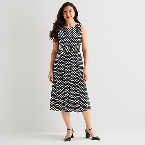 Click here for Perceptions Womens Midi Round Neck Sleeveless Polk... prices