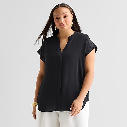 Click here for Worthington Womens Plus V Neck Short Sleeve Blouse... prices