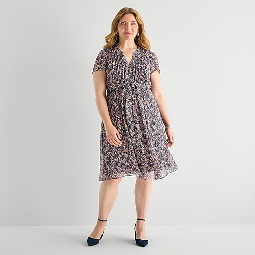 Click here for MSK Womens Plus Short Sleeve Floral Shirt Dress  1... prices
