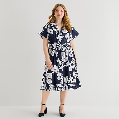 Click here for 52seven Womens Plus Midi Short Sleeve Fitted Flora... prices