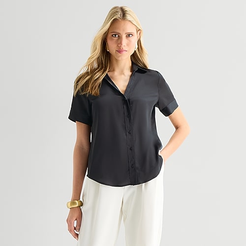 Click here for Worthington Womens Short Sleeve Slim Fit Blouse  P... prices