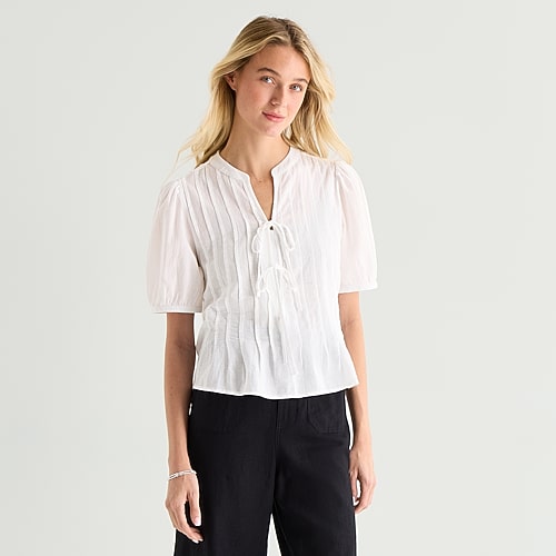 Click here for a.n.a Womens Y Neck Short Sleeve Blouse  Petite Xx... prices
