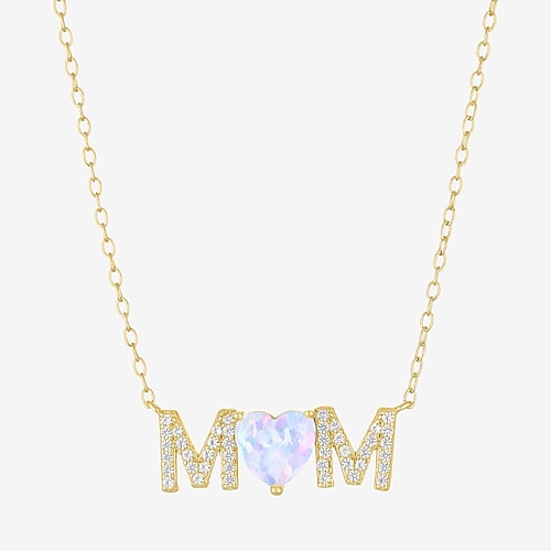 Click here for Mom Womens Lab Created White Opal 14K Gold Over Si... prices