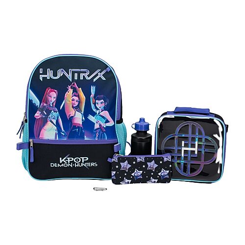 Accessory Innovation K-Pop Huntrix Backpack  Detachable Lunch Bag  Gadget Case  Water Bottle and Carabiner  5-Piece Set - Blue