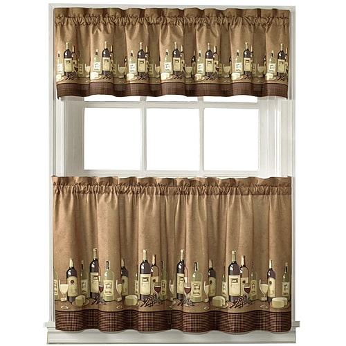 CHF Wines 3-pc. Rod Pocket Kitchen Curtains & Drapes Window Set  One Size  Multiple Colors