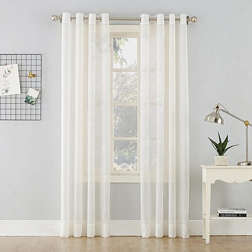Click here for Crushed Sheer Voile Grommet Curtain Panel - Eggshe... prices