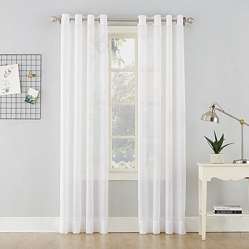 Click here for Crushed Sheer Voile Grommet Curtain Panel - White prices