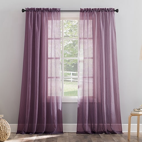 Click here for Crushed Sheer Voile Rod Pocket Curtain Panel - Pur... prices