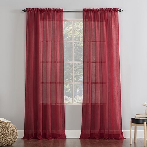 Click here for Crushed Sheer Voile Rod Pocket Curtain Panel - Red prices