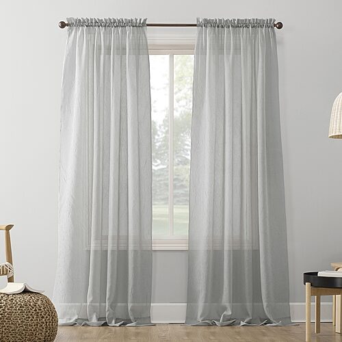 Click here for Crushed Sheer Voile Rod Pocket Curtain Panel - Sil... prices