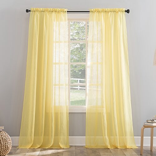 Click here for Crushed Sheer Voile Rod Pocket Curtain Panel - Yel... prices