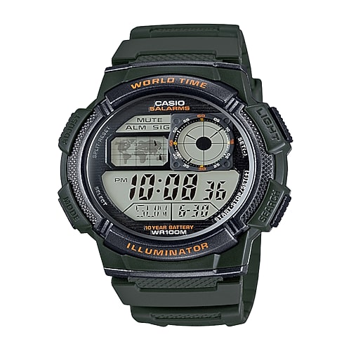 Mens Casio World Time Digital Sport Watch AE1000W-3AV