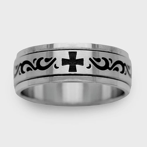 Click here for Mens 6MM Stainless Steel Cross Wedding Band  8 1/2 prices