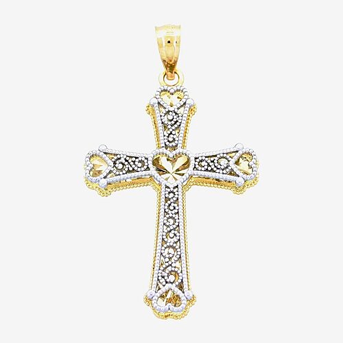 Click here for Womens 14K Two-Tone Gold Heart Cross Pendant  One... prices