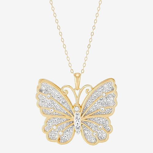 Click here for Womens White Crystal 14K Gold Over Silver Butterfl... prices