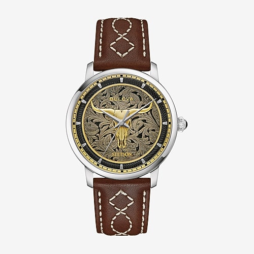 Bulova Mens Hudson Stetson Brown Leather Strap Watch  39mm - Brown
