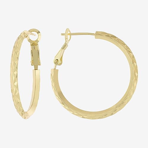 Click here for Silver Reflections 14K Gold Over Brass Hoop Earrin... prices