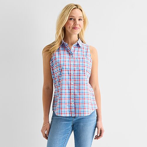 Click here for St. Johns Bay Womens Sleeveless Regular Fit Button... prices