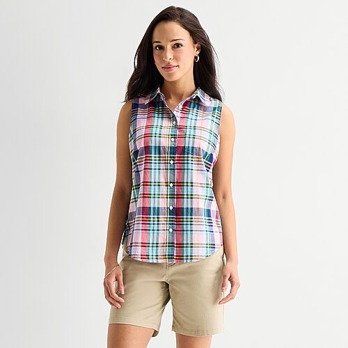 Click here for St. Johns Bay Womens Sleeveless Regular Fit Button... prices