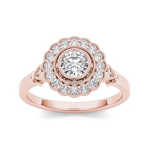 Click here for 1/2 CT.T.W. Natural Diamond Flower Halo 10K Rose G... prices