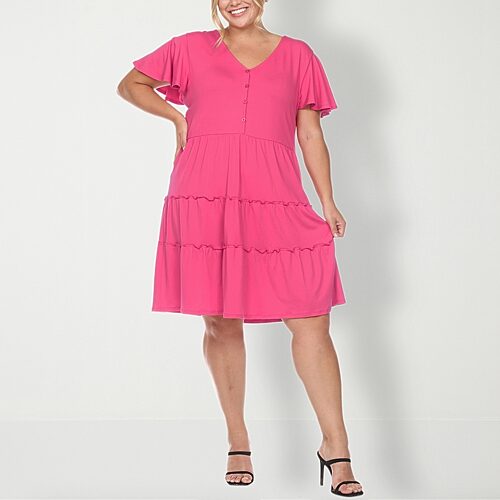 Click here for White Mark Plus Size Short Sleeve V-neck Tiered Mi... prices
