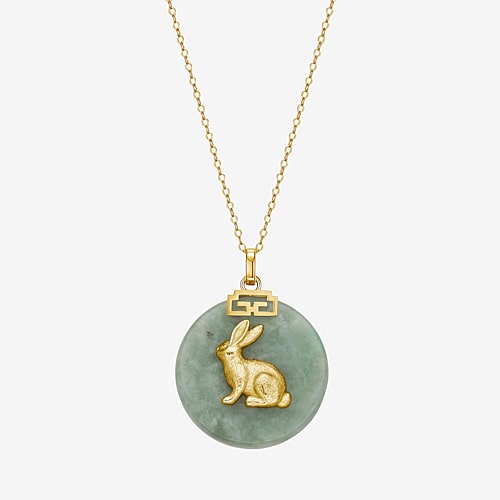 Click here for Rabbit Womens Genuine Green Jade 18K Gold Over Sil... prices