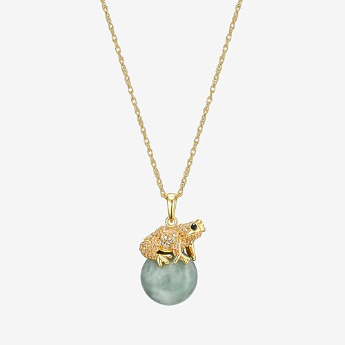Click here for Frog Womens Genuine Green Jade 18K Gold Over Silve... prices