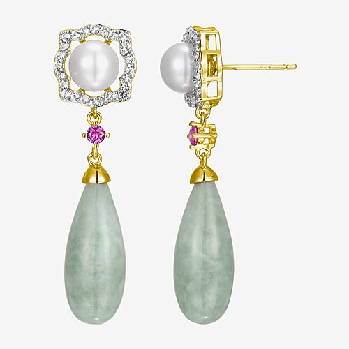 Click here for Womens Genuine Green Jade 18K Gold Over Silver Dro... prices