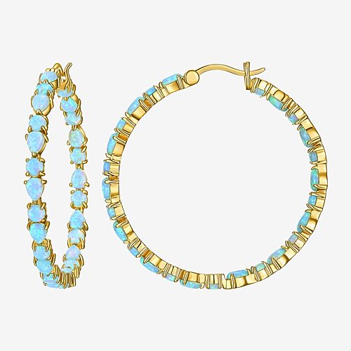 Click here for Womens Lab Created White Opal 18K Gold Over Silver... prices