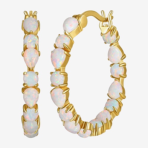 Click here for Womens Lab Created White Opal 18K Gold Over Silver... prices