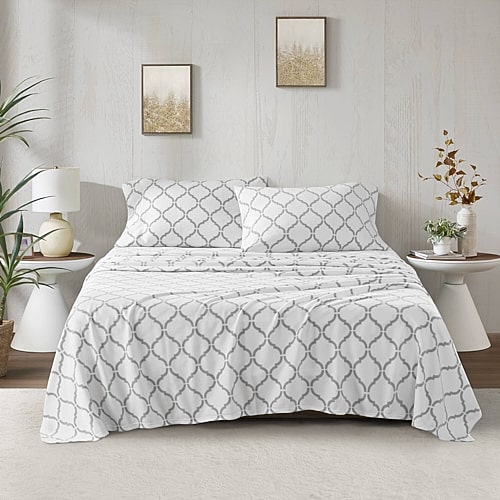 Madison Park Micro-Fleece 4-Pc. Sheet Set  Full - Grey Geo