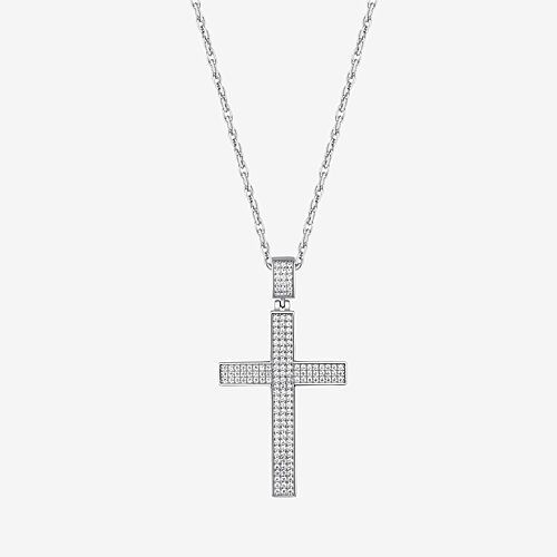 Click here for Mens White Cubic Zirconia Sterling Silver Cross 24... prices