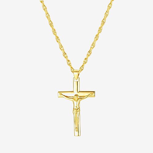 Click here for Crucifix Mens 24K Gold Over Silver Cross 24 Inch P... prices