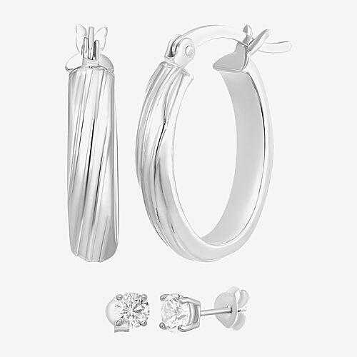 Click here for Womens Cubic Zirconia Sterling Silver Oval 2 Pair... prices
