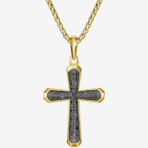 Click here for Bulova Mens Black 14K Gold Over Silver Cross 24 In... prices