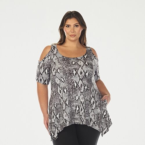 Click here for White Mark Plus Size Cold Shoulder Snake Print Swi... prices