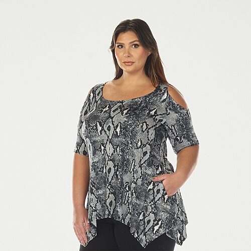 Click here for White Mark Plus Size Cold Shoulder Snake Print Swi... prices