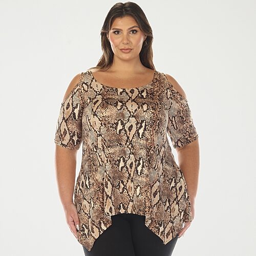 Click here for White Mark Plus Size Cold Shoulder Snake Print Swi... prices