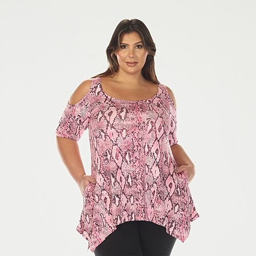 Click here for White Mark Plus Size Cold Shoulder Snake Print Swi... prices