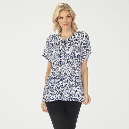 Click here for White Mark Printed Womens Split Tie Neck Short Sle... prices