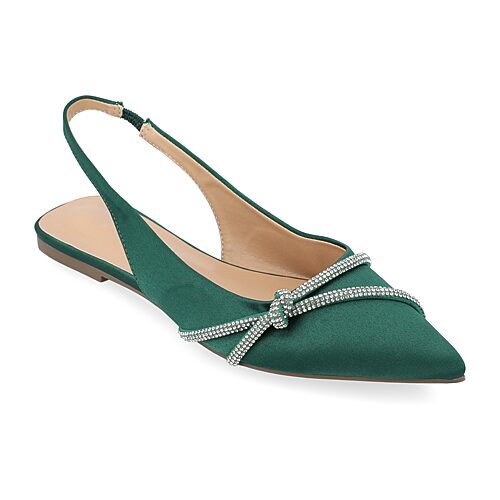 Journee Collection Womens Rebbel Rhinestone Knot Slingback Flats - Green