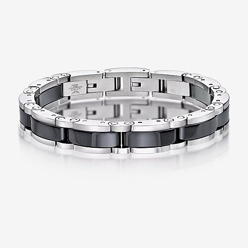 Click here for Mens Stainless Steel and Black Ceramic Link Bracel... prices