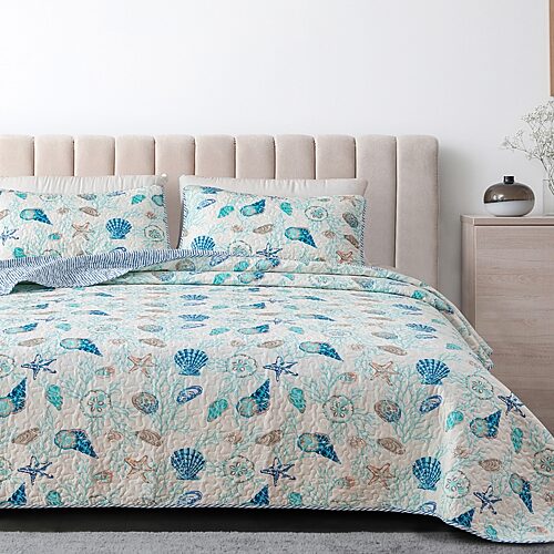 Click here for Linery Seashells Coastal Reversible Quilt Set  One... prices