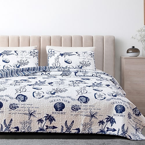 Click here for Linery Nautical Pattern REVERSIBLE Quilt Set  One... prices