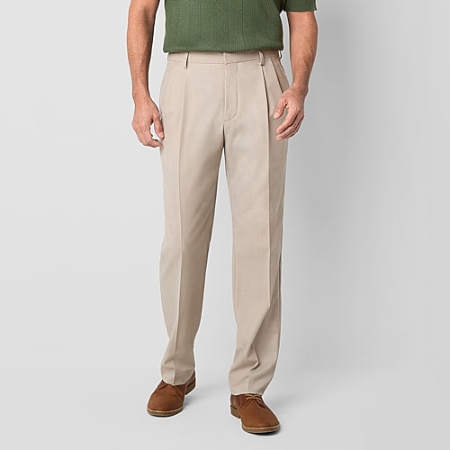 Stafford Mens Classic Fit Dress Pleated Pant  44 30  Beige