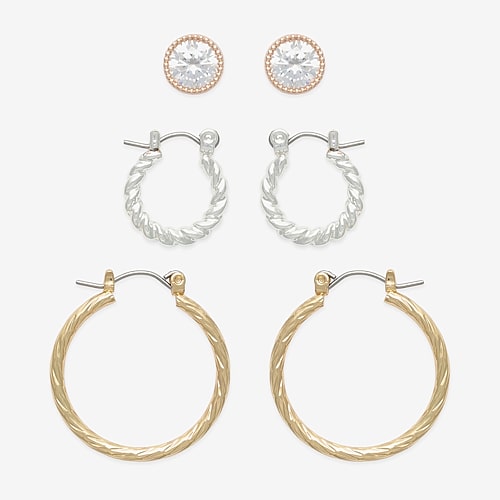 Click here for Mixit Two Tone Hoop & Stud Womens Cubic Zirconia 3... prices