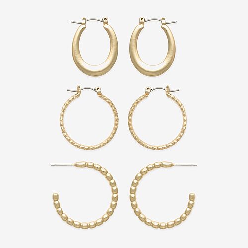 Click here for Mixit Gold Tone Twist Hoop Womens 3 Pair Earring S... prices