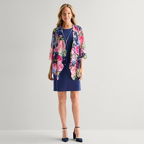 Click here for R & K Originals Womens Floral Faux-Jacket Dress Wi... prices