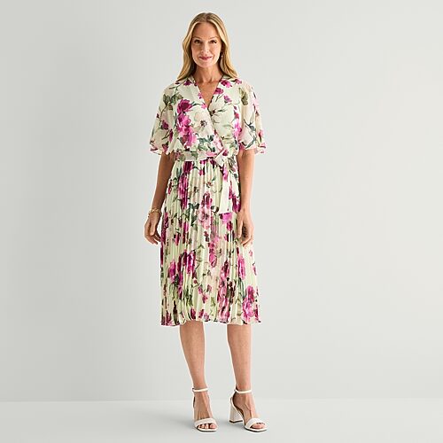 Click here for Studio 1 Womens Midi V Neck Short Sleeve Flutter F... prices