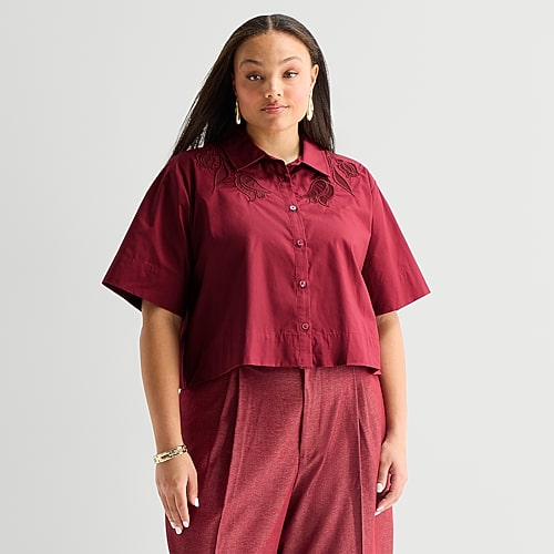Click here for Worthington Womens Short Sleeve Embroidered Button... prices